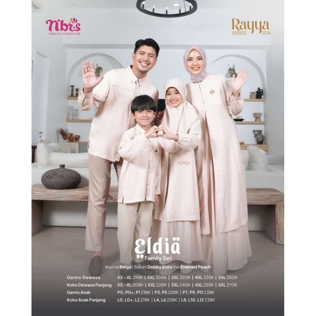 Jual NIBRAS SARIMBIT ELDIA BEIGE RAYYA SERIES 2026 FAMILY SET COUPLE ...