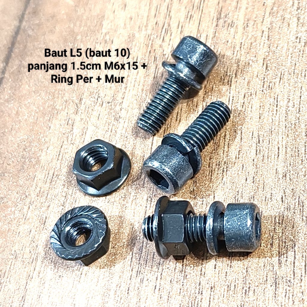 Jual (20pcs/10set+mur) Baut kunci L5 (baut10) + ring per panjang 1.5cm ...