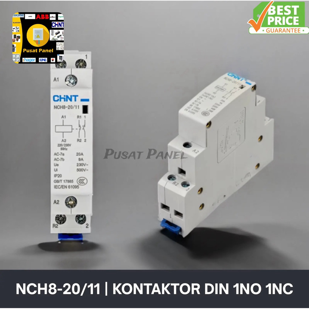 Jual Kontaktor / Contactor Modular Din Rail Chint NCH8-20/11 20A 2P 1NO ...