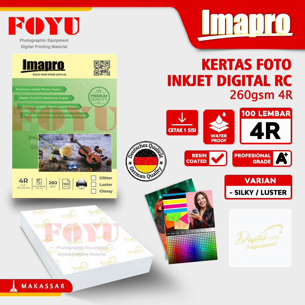 Jual Imapro Kertas Cetak Foto Professional Green Digital RC Silky Luster 260gsm 4R Picture Photo ...