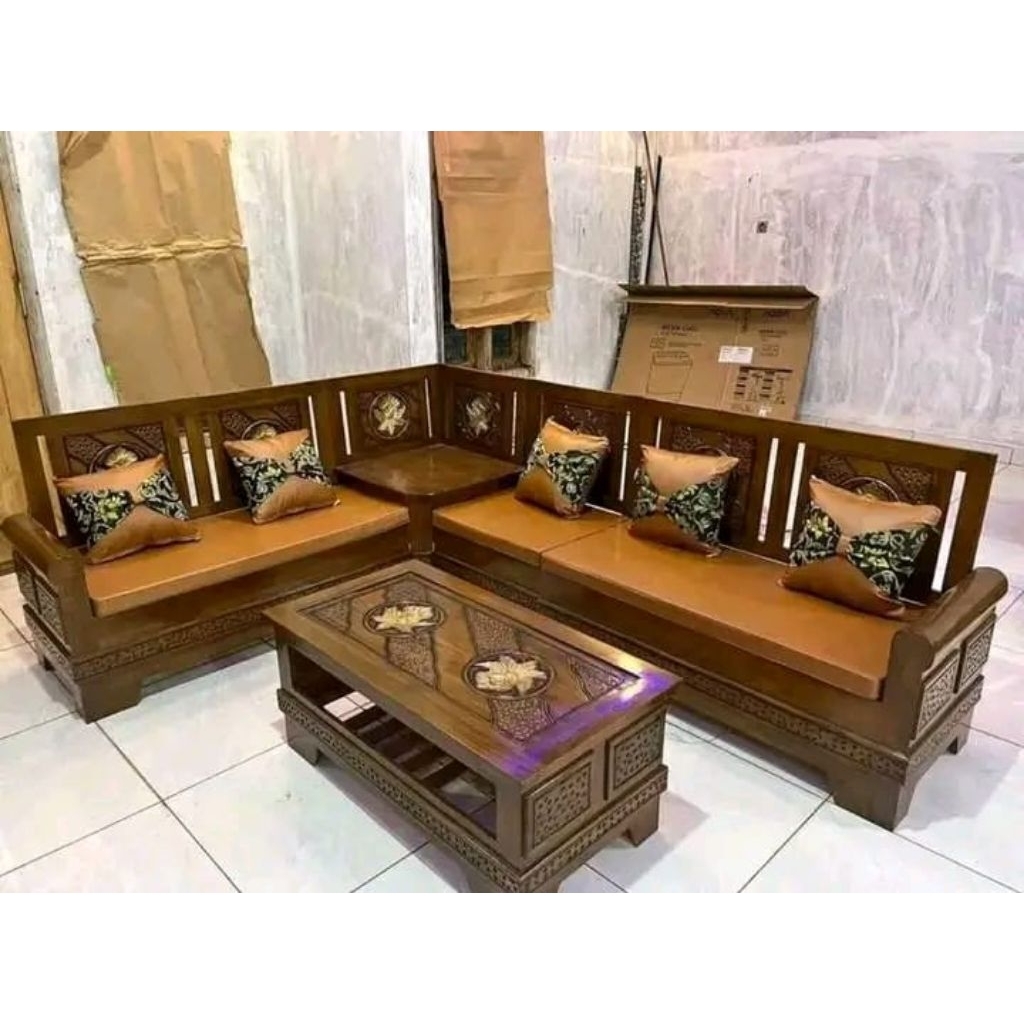 Jual (COD) Kursi Sudut Kayu Jati Minimalis Ukir – Set Sofa Ruang Tamu ...