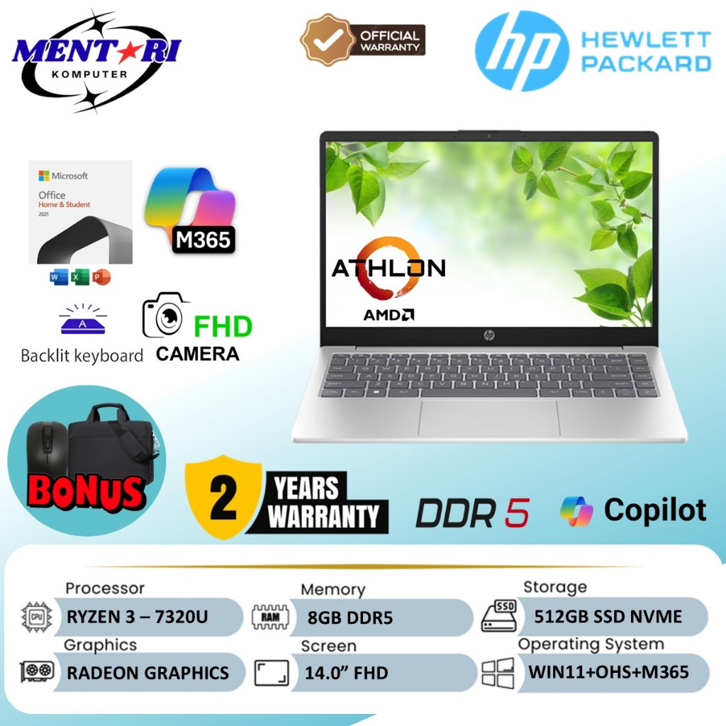 Jual Laptop HP 14 Ryzen 3 7320U 8GB 512 SSD FHD Win11 Baru em0332AU ...