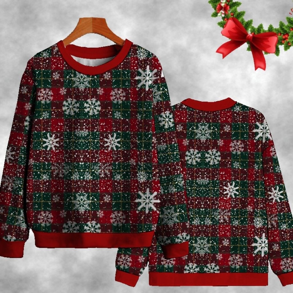 Jual Sweater Natal Wanita Full Print – Christmas Reindeer Merah Hijau ...