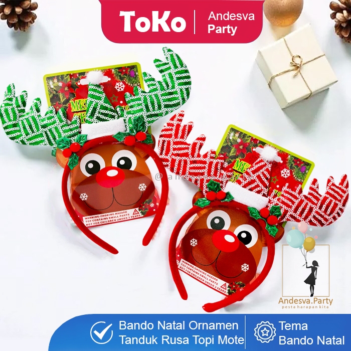 Jual Bando Natal Tanduk Rusa Motif Topi Mote / Bando Natal Merry ...