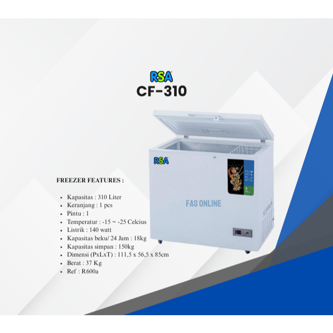 Jual Chest Freezer RSA CF-310 (Ready Stock) | Shopee Indonesia