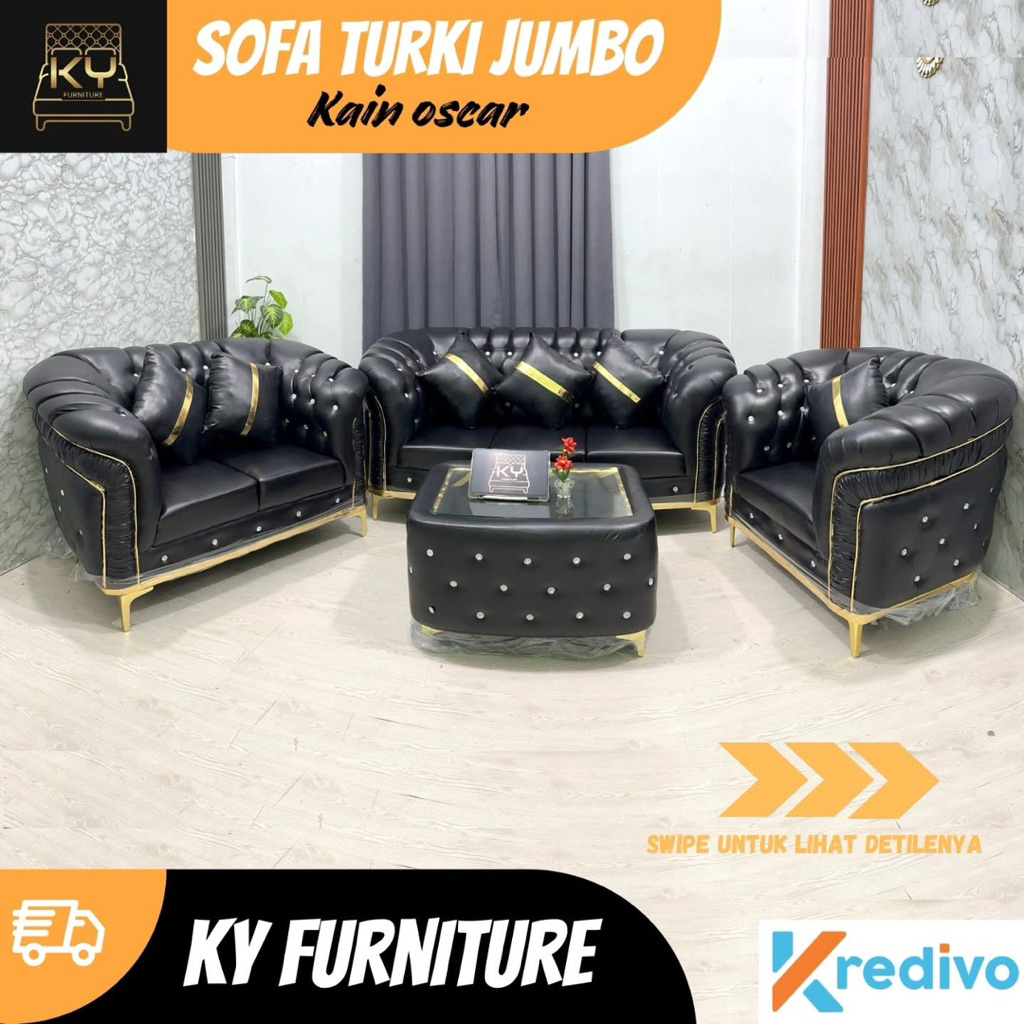 Jual Sofa Turki Jumbo Kulit 3:2:1 + Meja | Shopee Indonesia