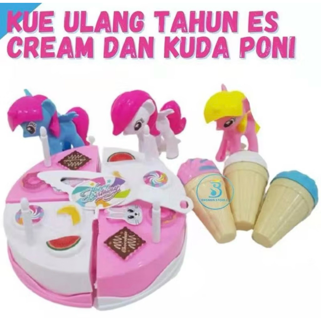 Jual Mainan Cake Anak Kue Tart Potong Ulang Tahun Bonus 3 Kuda Pony ...