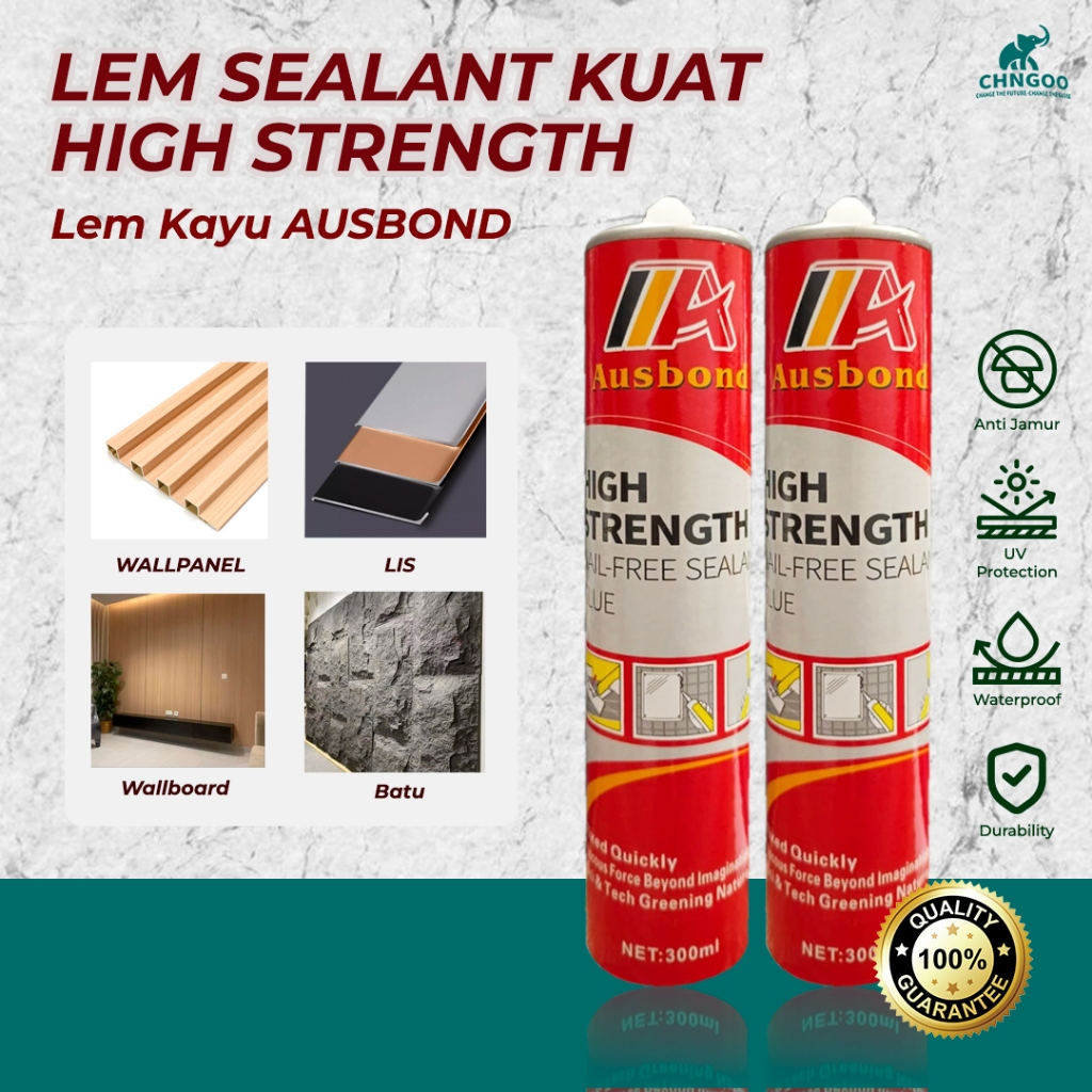 Jual AUSBOND HIGH STRENGTH GLUE Sealant 300ml Lem Batu, Kayu, Papan ...