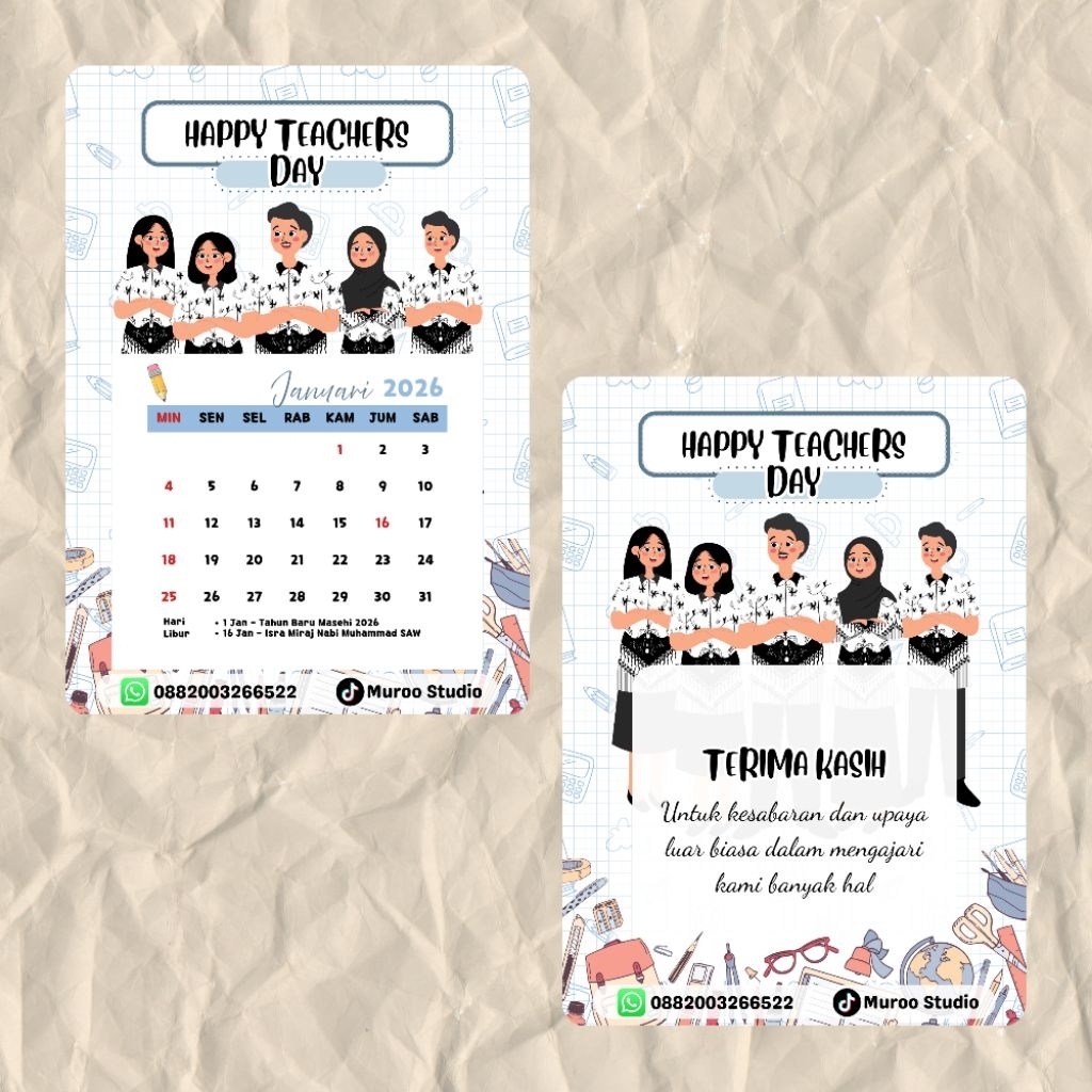 Jual Kalender Mini 2026 Custom Design Foto Nama | Kado Hari Guru ...