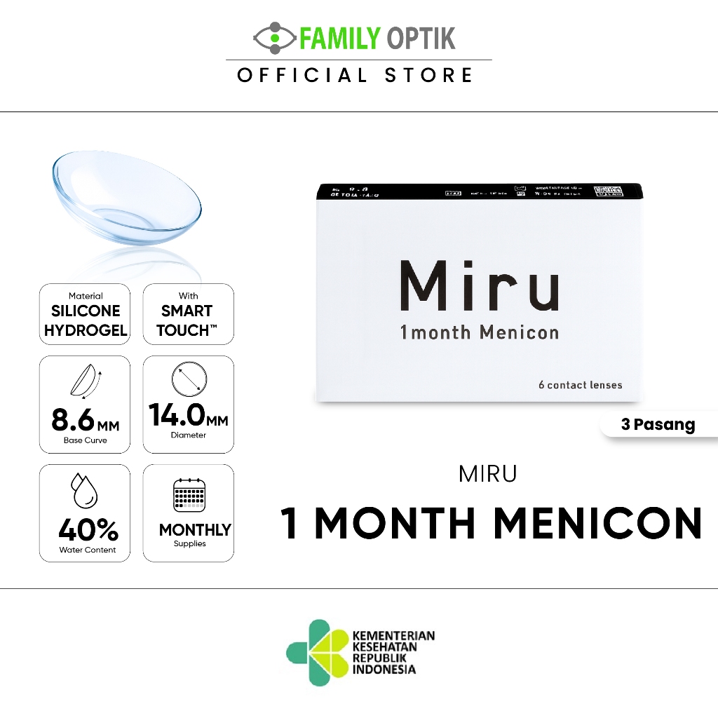 Jual Miru 1 Month Menicon 3 Pasang Softlens Minus Bening Soplen Bulanan ...