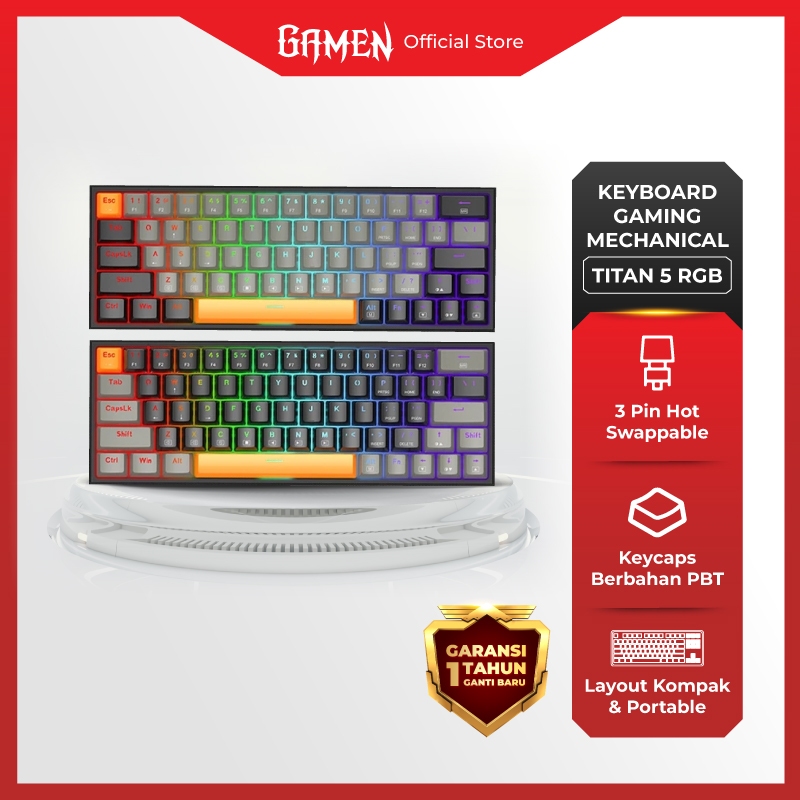 Jual GAMEN Keyboard Gaming Mechanical 66 Keys Titan 5 60% RGB Full ...