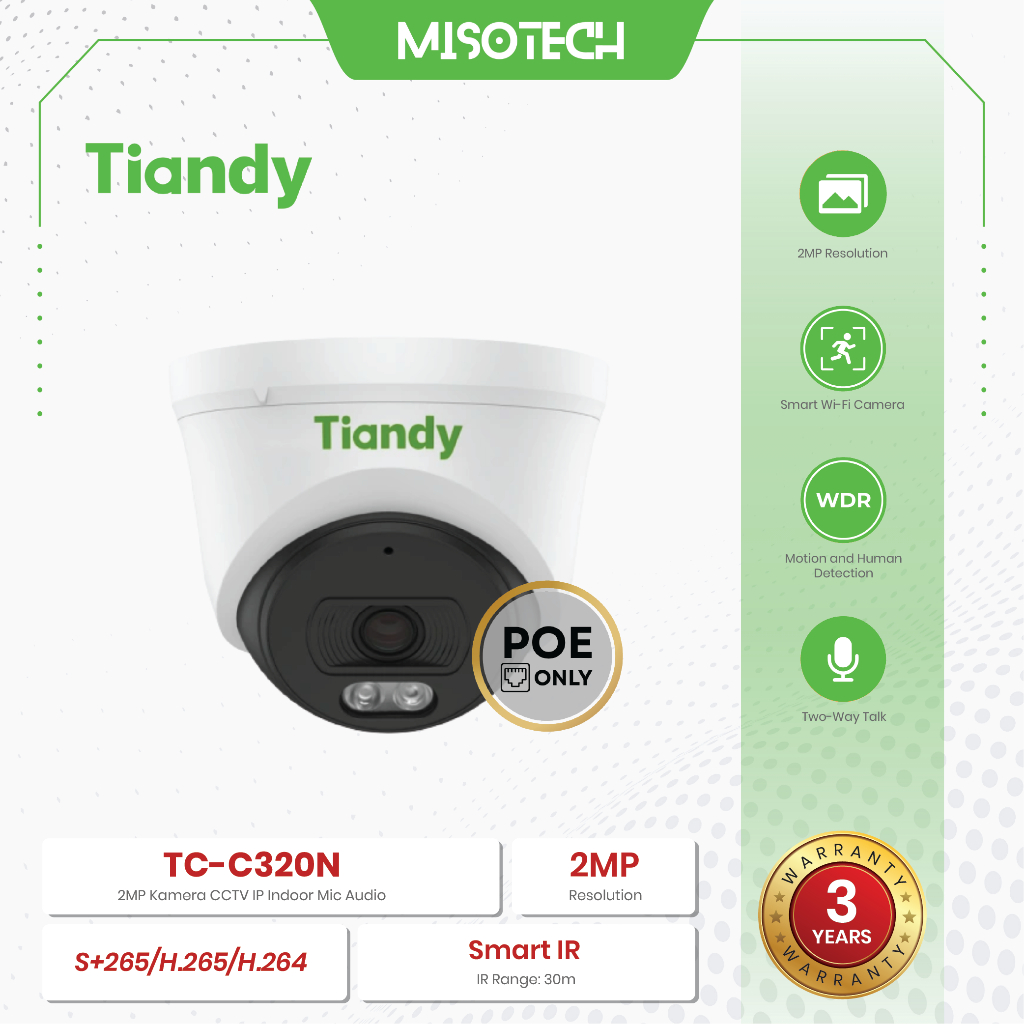 Jual Tiandy TC-C320N 2MP Kamera CCTV IP Indoor Mic Audio PoE Only AK ...