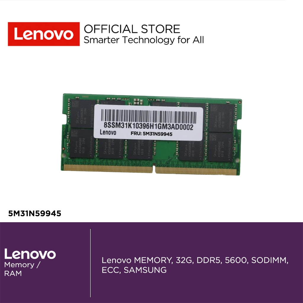 Jual Lenovo Guine RAM 32GB DDR5-5600 SODIMM ECC Komponen Original untuk ...