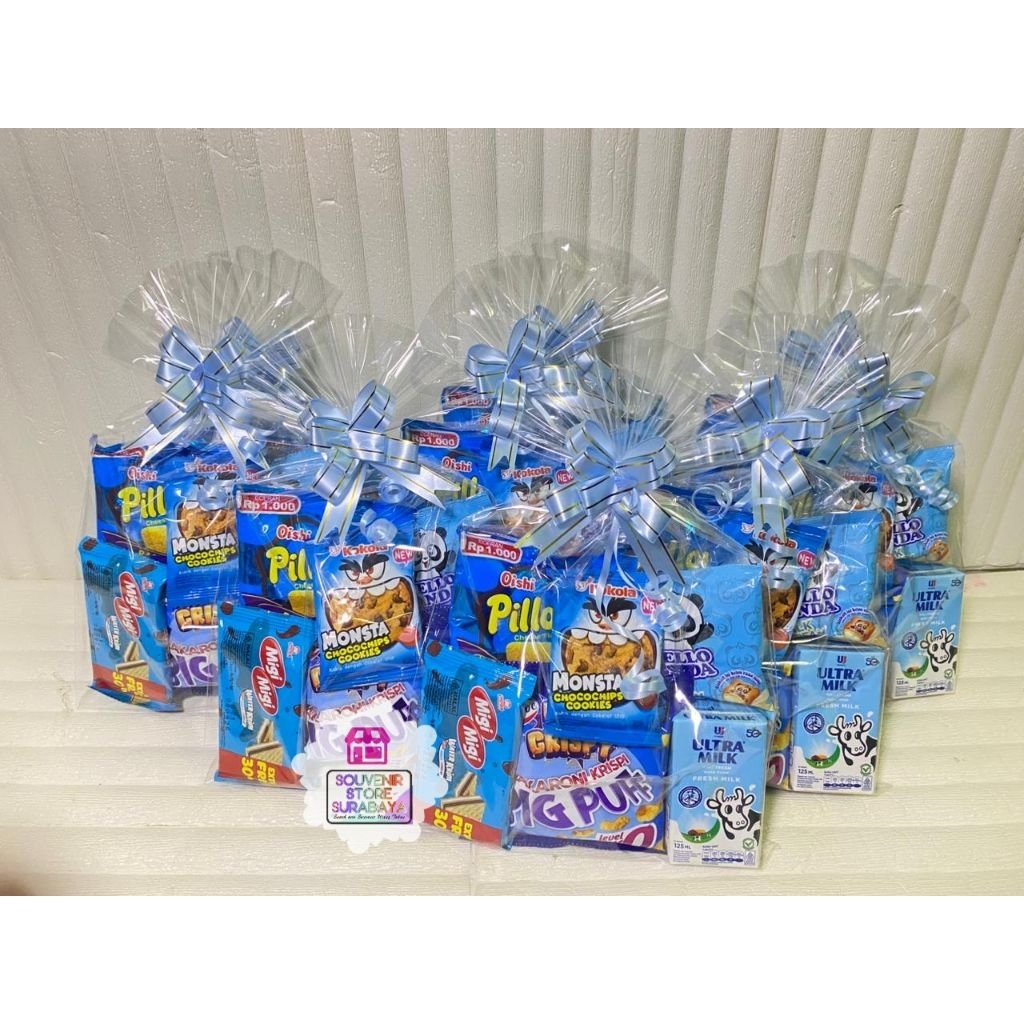 Jual Paket snack Tema pink dan Biru Paket snack kemas pita Parcel ulang ...