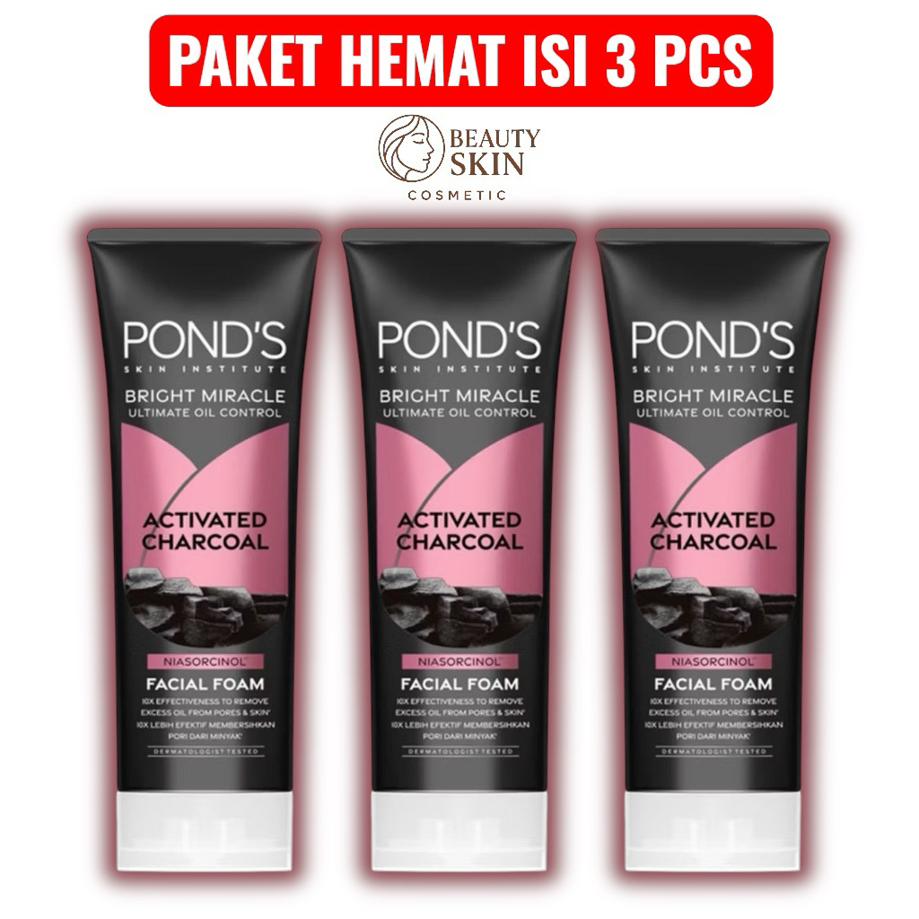 Jual (paket hemat 3 pcs) ponds bright miracle actived charcoal 100 gram ...