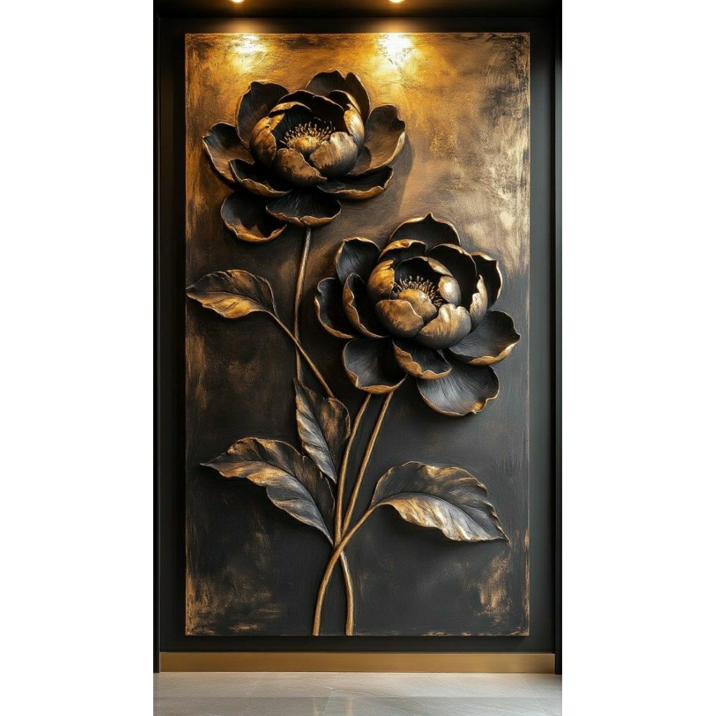 Jual lukisan bunga hitam gold esthetic indah hiasan dinding rumah ruang ...
