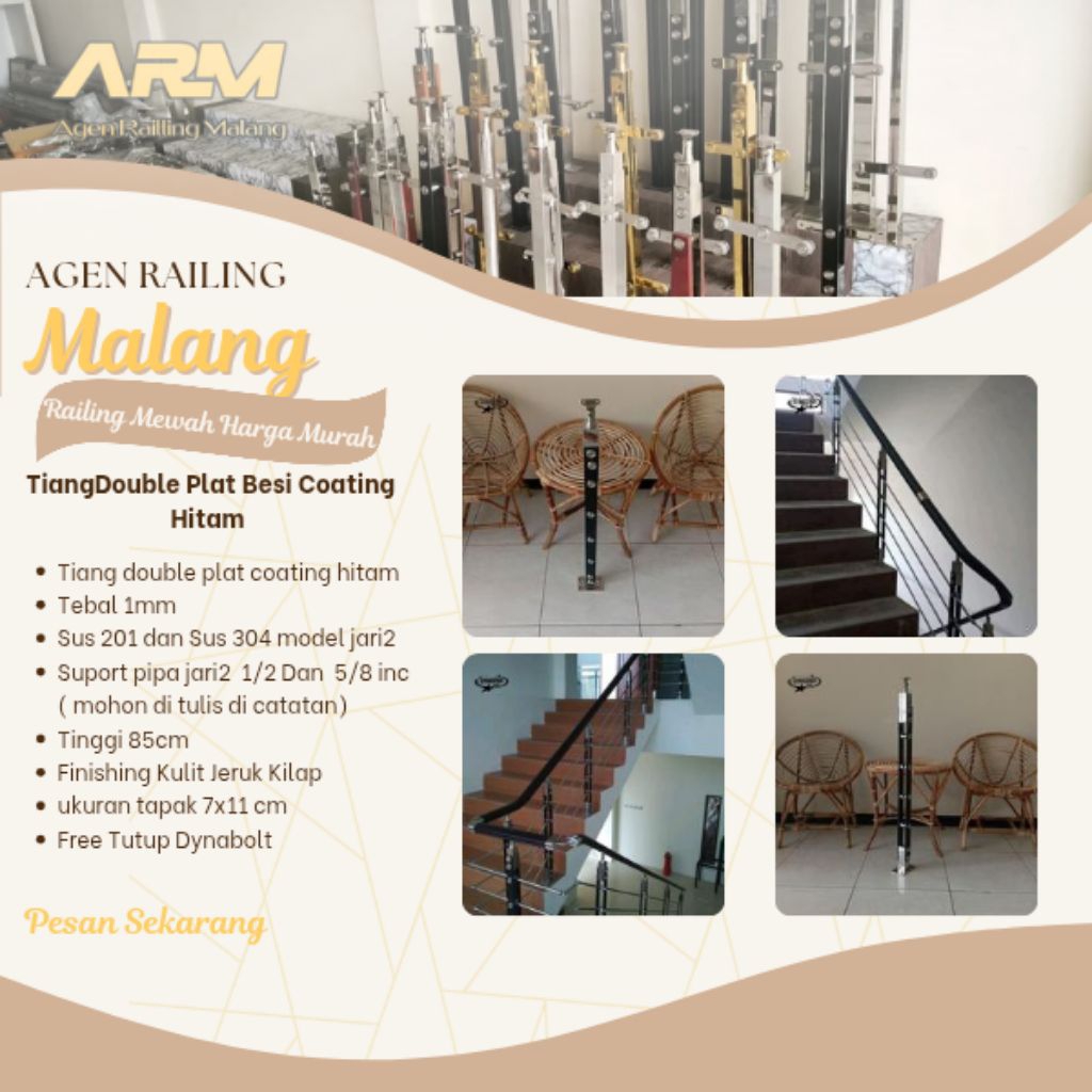 Jual Tiang Double Plat Besi Lurus Coating Hitam Kilap/Tiang Railing ...
