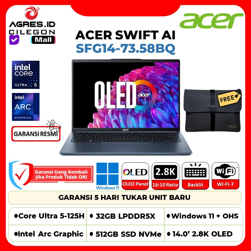 Jual Acer Swift Go OLED SFG14-73 Intel Core Ultra 5-125H 32GB 512GB SSD ...