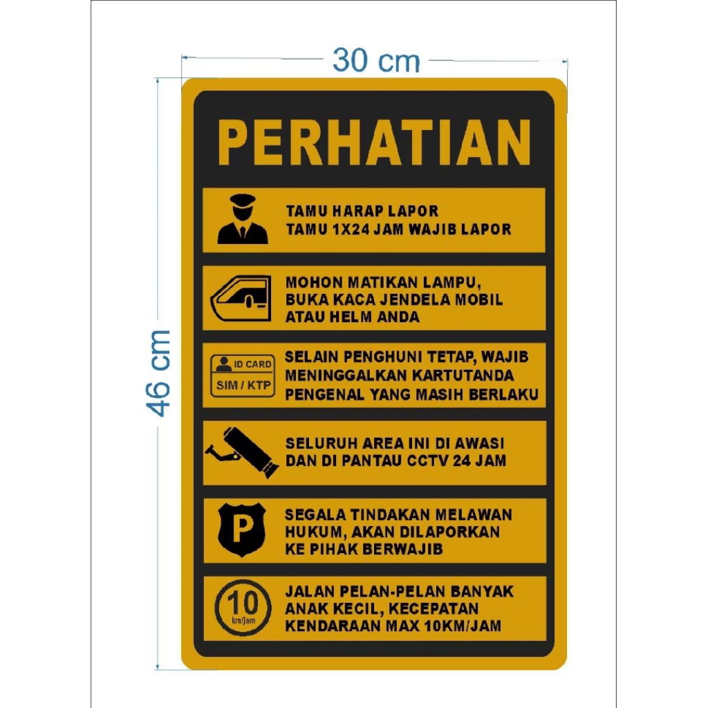 Jual Rambu Custom Perhatian 30x46cm /ACP ketebalan 3mm/stiker reflektif ...