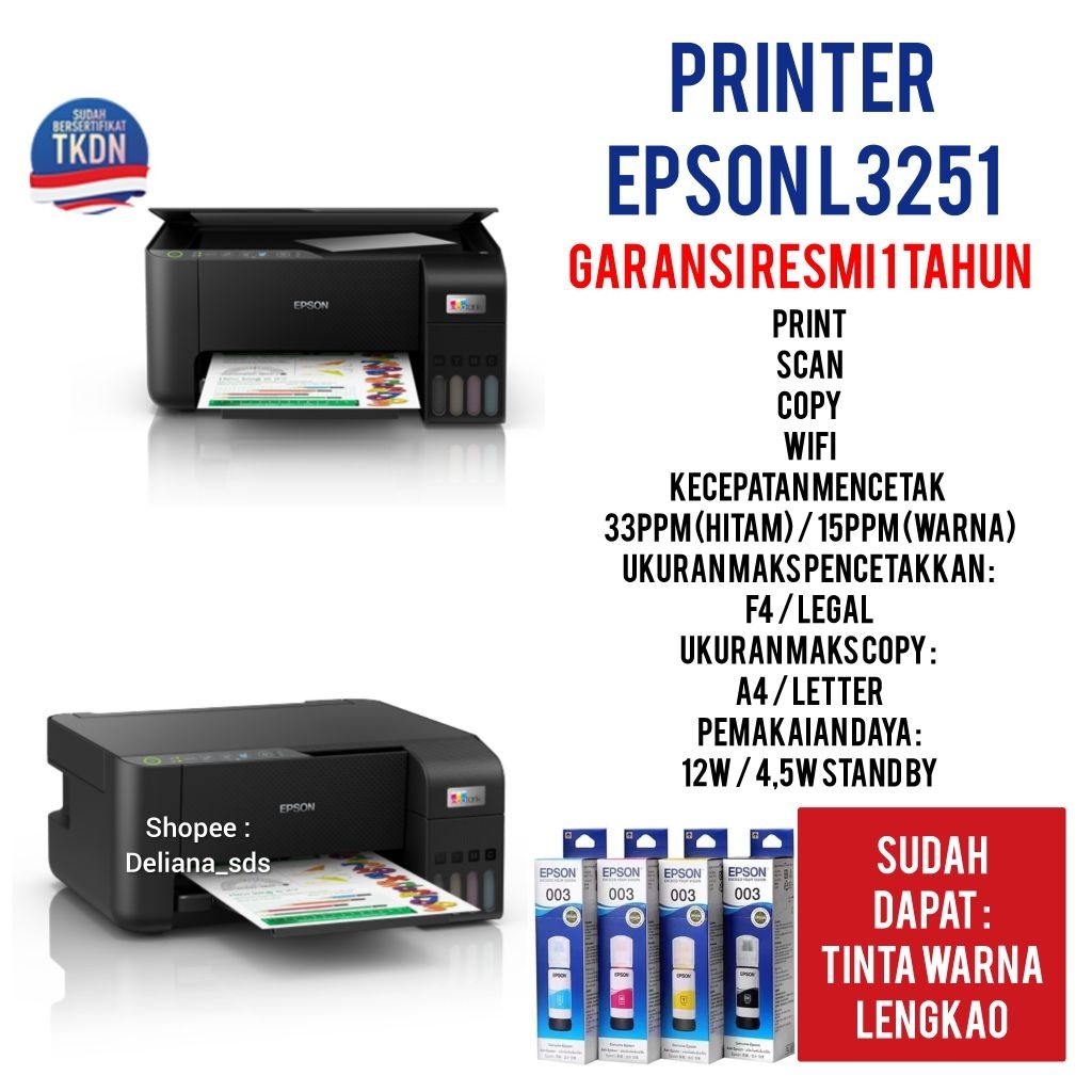 Jual Printer Epson L3251 Print Scan Copy Wifi Garansi Resmi 1 Tahun Printer Epson L3251 All in ...