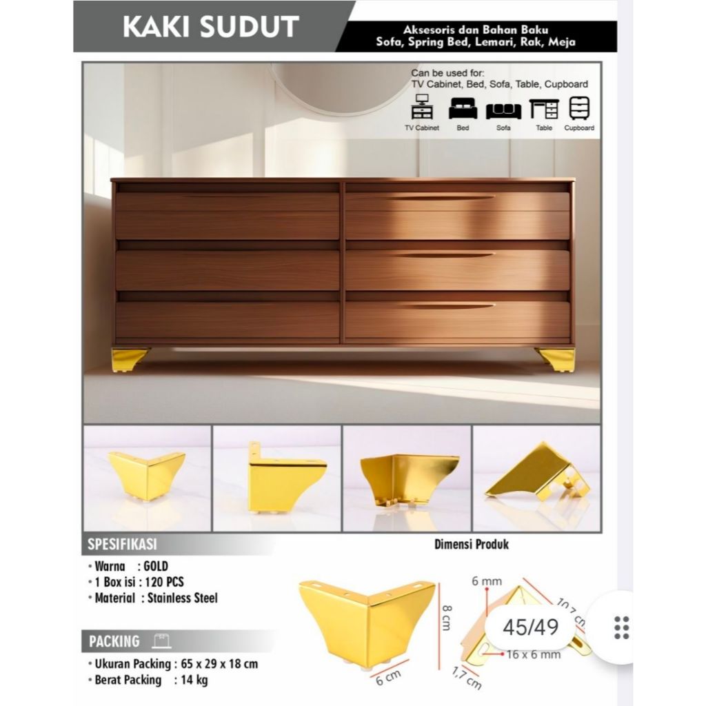 Jual Kaki Sofa Gold Sudut Jumbo Model L / Kaki Sofa Emas Siku L Jumbo ...
