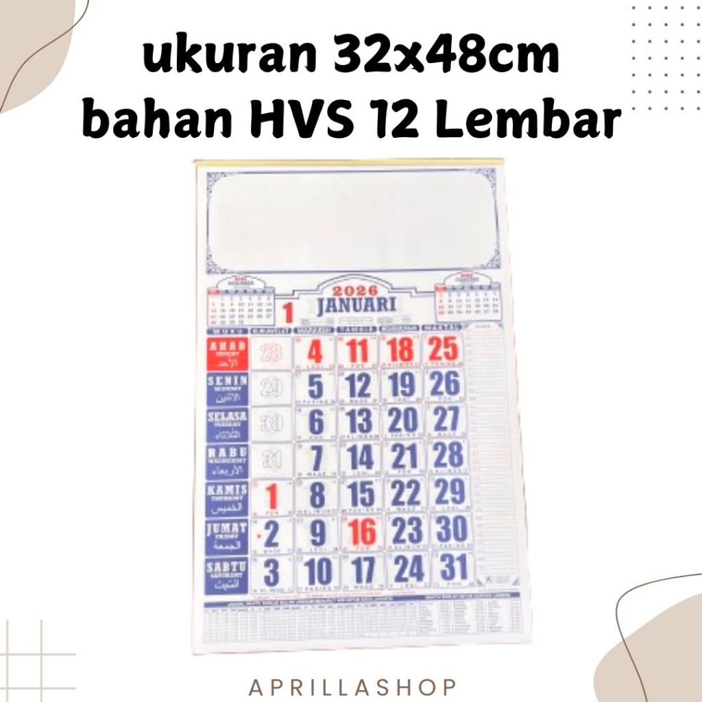 Jual Kalender Dinding 2026 Terbaru Bahan Kertas HVS 12 Lembar Ukuran ...