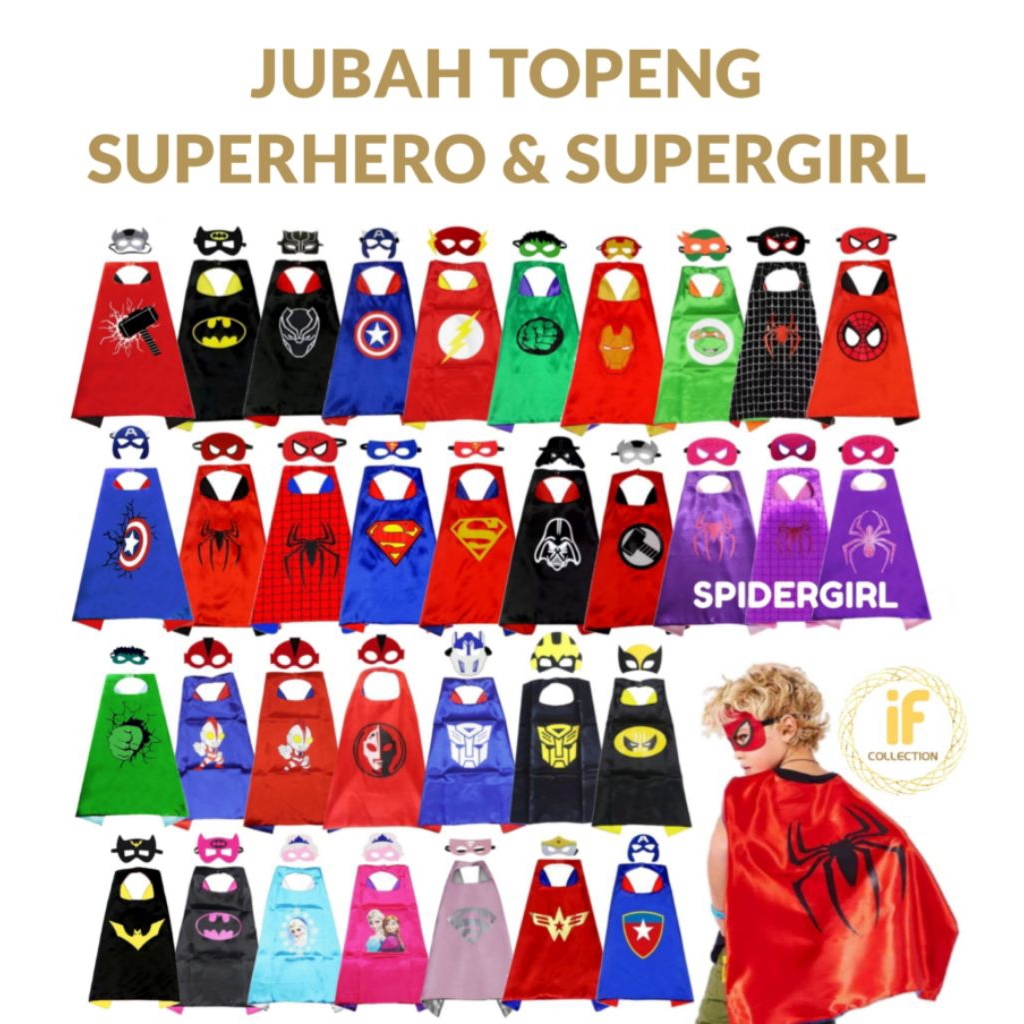 Jual Jubah Topeng Anak Kostum Superhero Batgirl-Frozen-Spidergirl ...