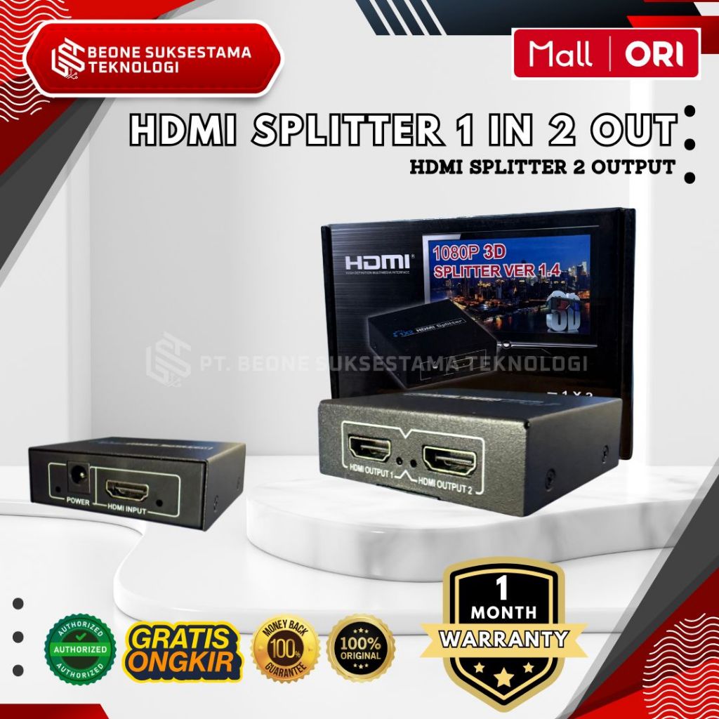 Jual 1x2 HDMI Splitter 2 Ports 1 in 2 Out Video Audio Support for Tvs ...
