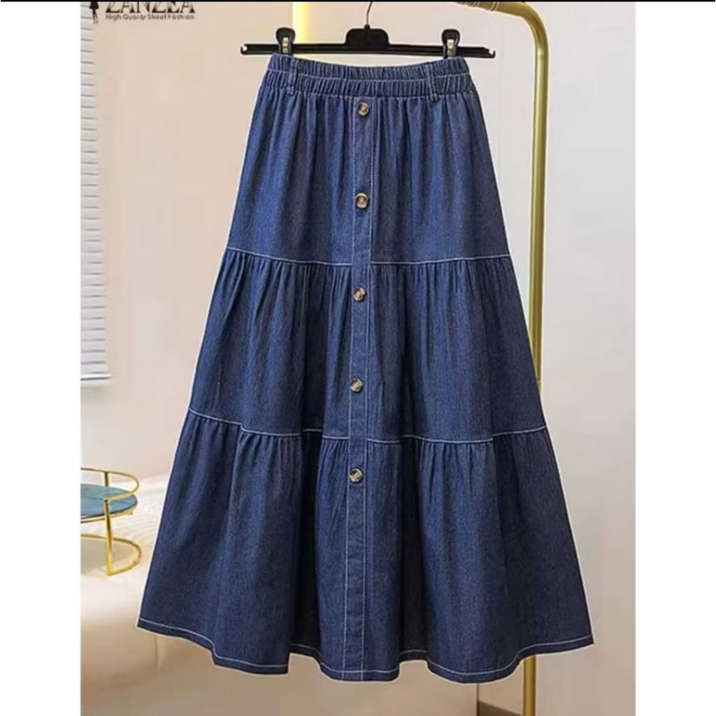 Jual ruffel a-line rok jeans susun wanita cantik trendy | Shopee Indonesia