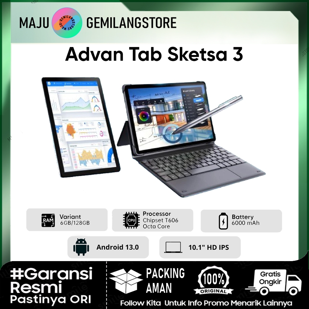 Jual ADVAN Tab Sketsa 3 ram 6GB & 8GB / 128GB Tablet, Pen & Keyboard 10 ...