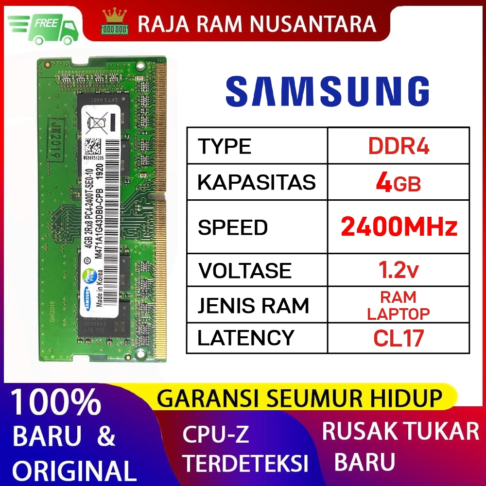Jual RAM LAPTOP SAMSUNG DDR4 4GB 2400MHz PC 19200 1.2v ORI GAMING RAM ...