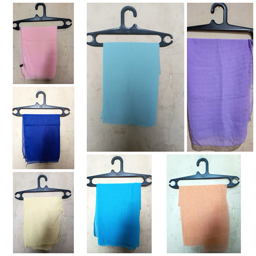 Jual jilbab preloved segi empat biru ungu pink orange kuning | Shopee ...