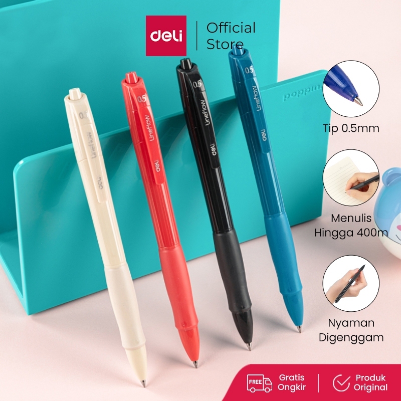 Jual Deli Gel Pen Pulpen Gel Retractable 0.5mm 3 Warna Bullet Tip Hitam ...