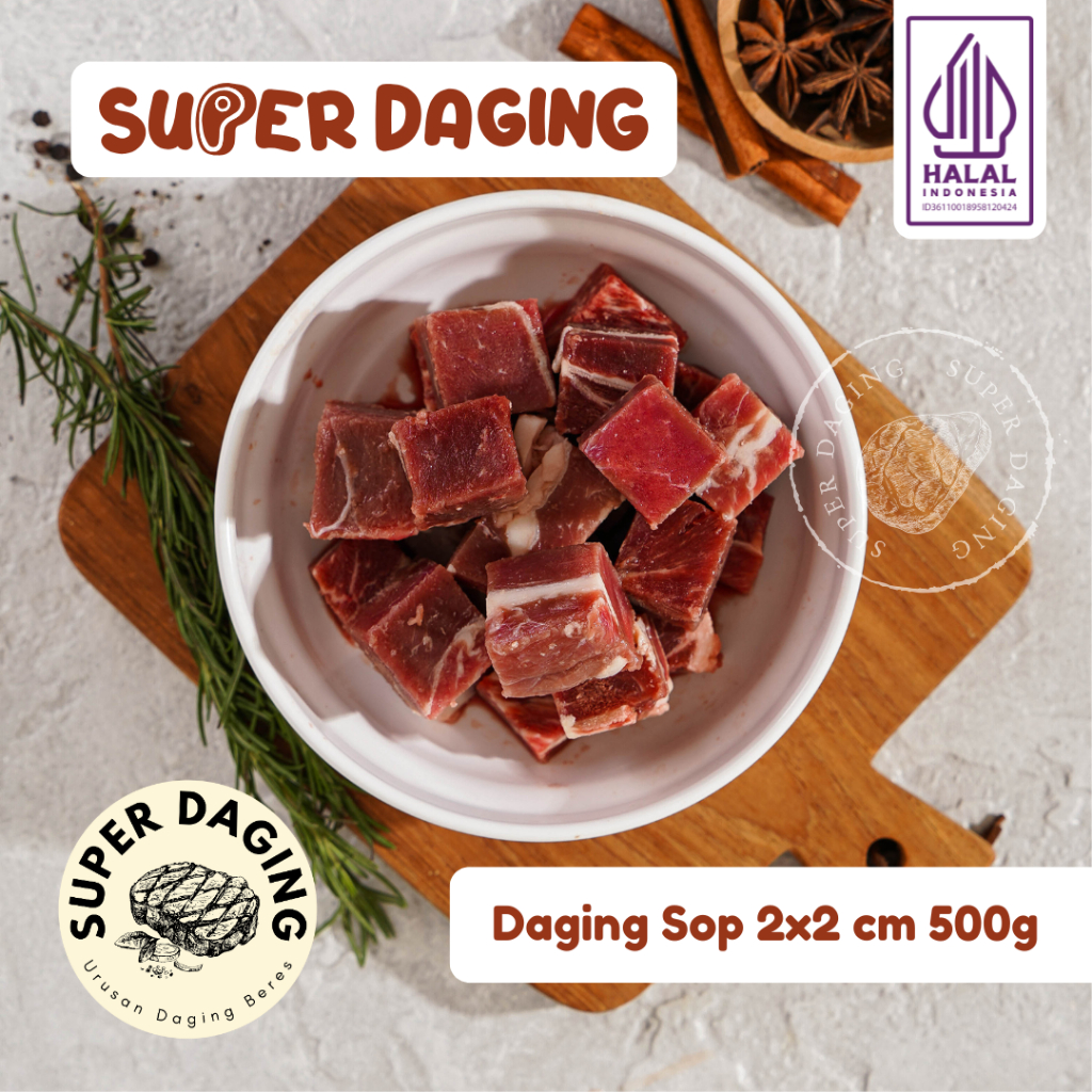 Jual SUPER DAGING Beef Cut 2x2 cm Daging untuk Sop 500g HALAL | Shopee ...