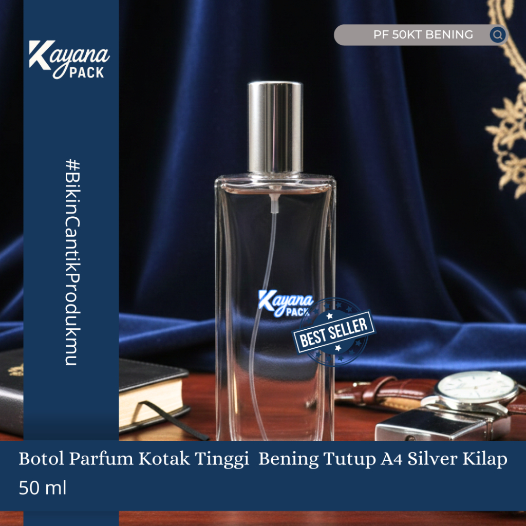 Jual BOTOL PARFUM 50ML KOTAK TINGGI BENING TUTUP A4 SILVER SPRAY SEMI ...
