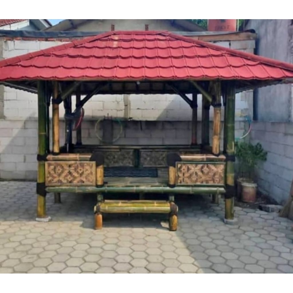 Jual saung bambu gazebo minimalis murah atap injuk dan baja | Shopee ...