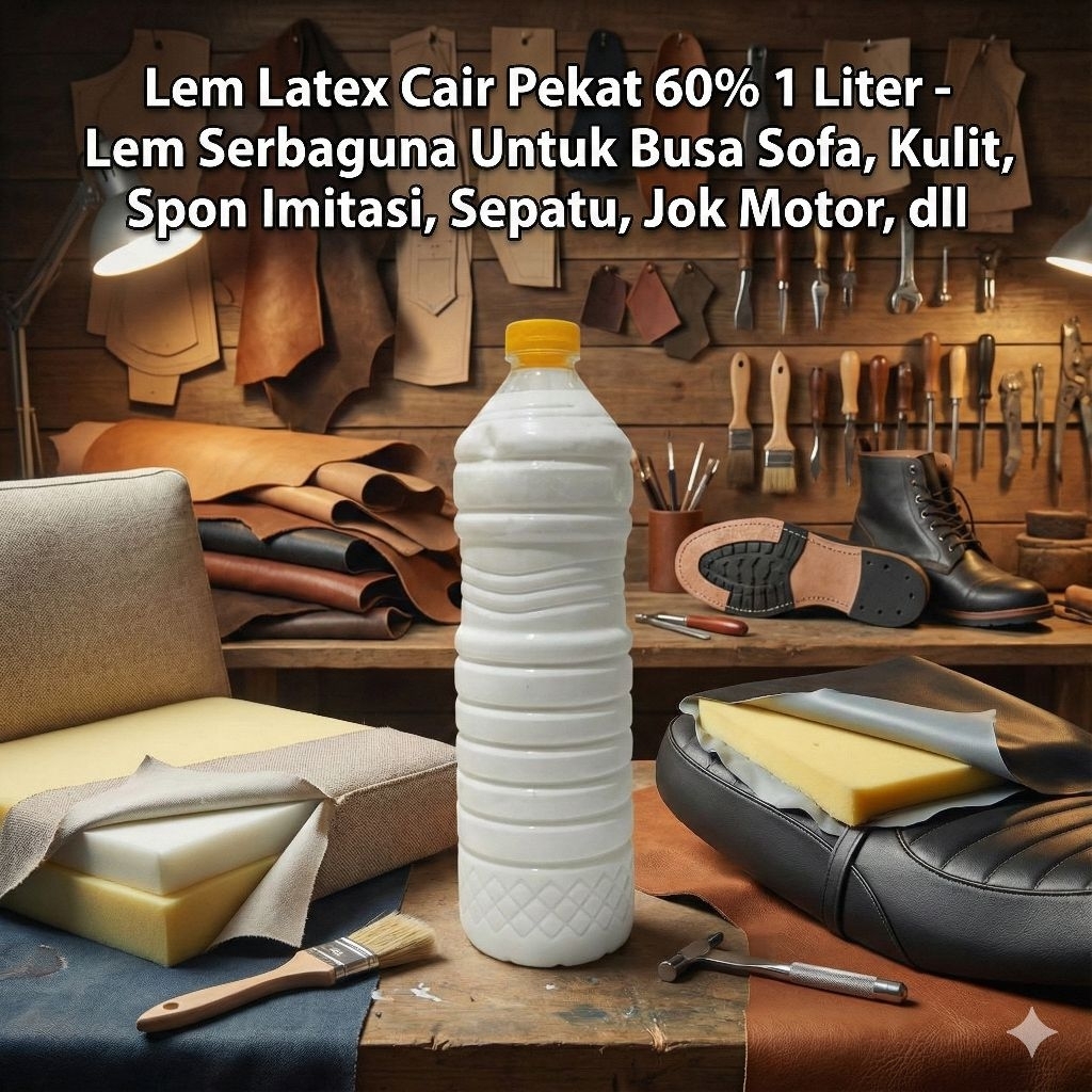 Jual Lem Latex Cair 60% 1 Liter Lem Serbaguna Untuk Busa Sofa Kulit ...