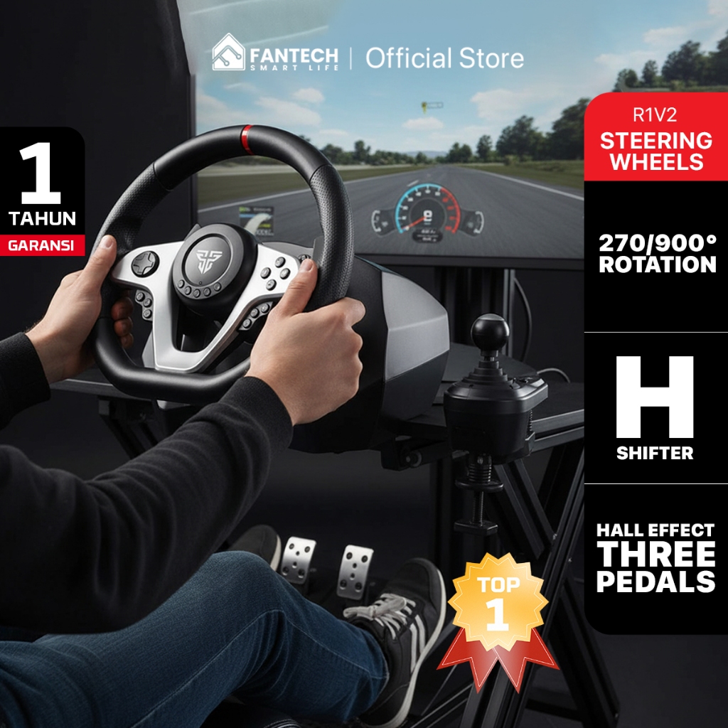 Jual Fantech R1 V2 Racing Steering Wheel 900° Degree and Three Pedals ...