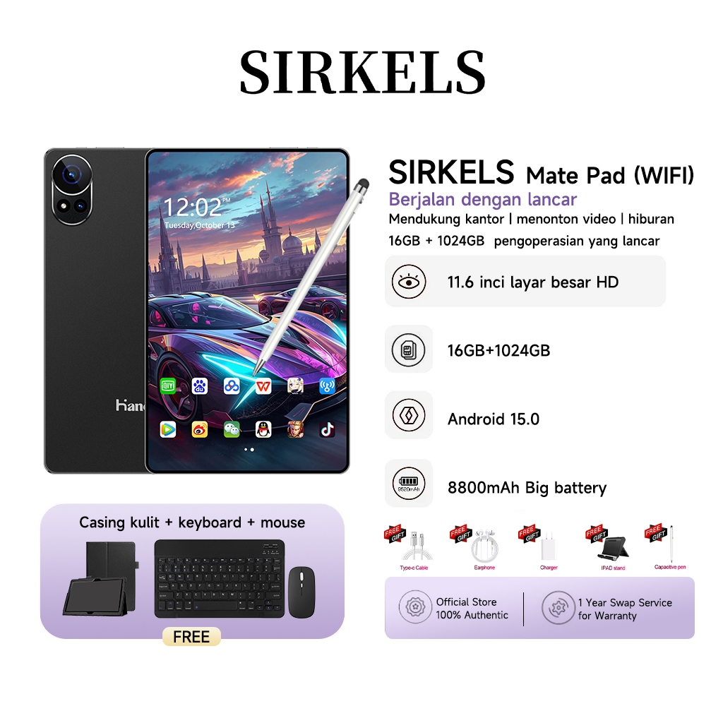 Jual [Free Case]SIRKELS Tablet Mate Pad Air | Android 15 | RAM 22GB ...