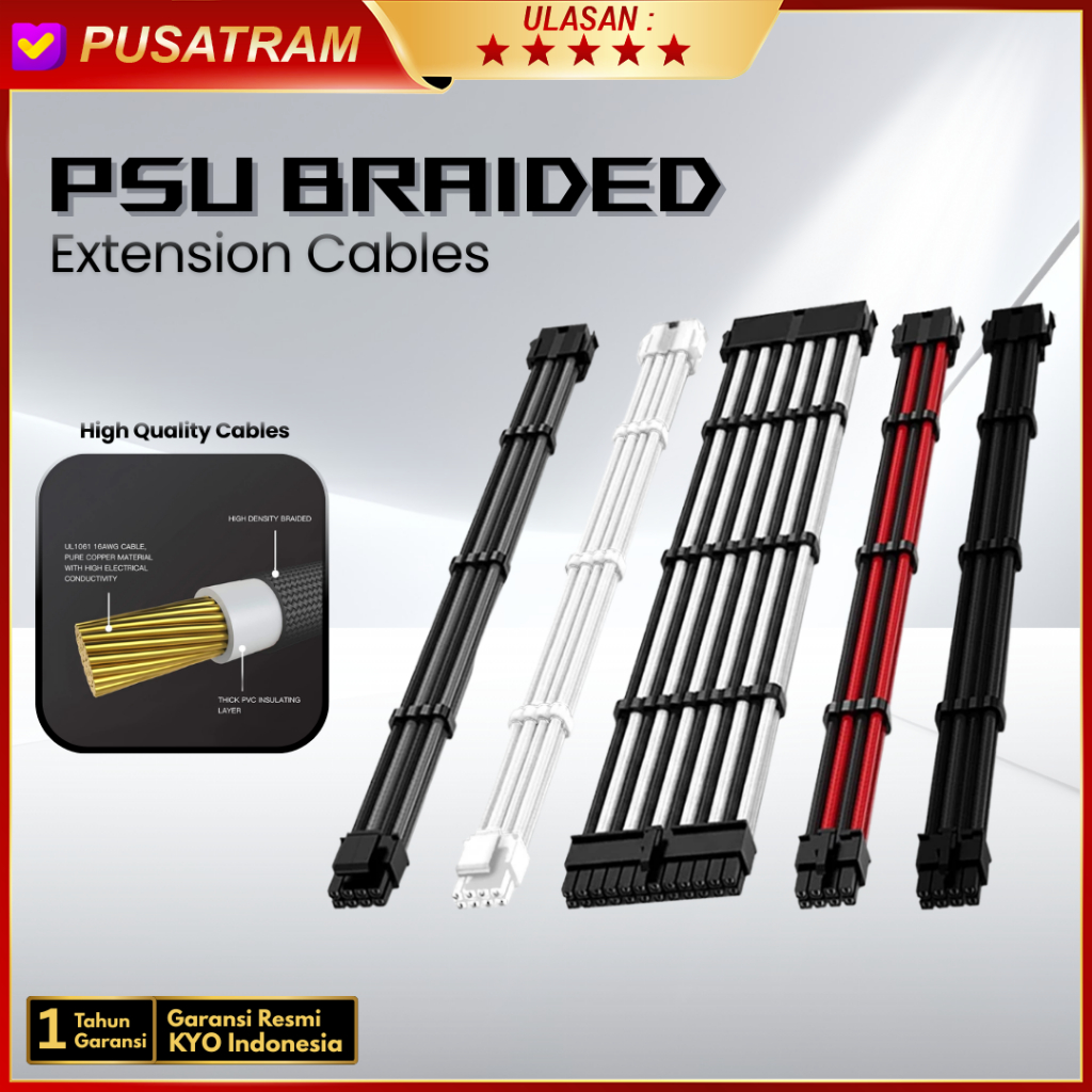 Jual PSU Braided Cables Extension Sleeved set Cables 16AWG Modular ...