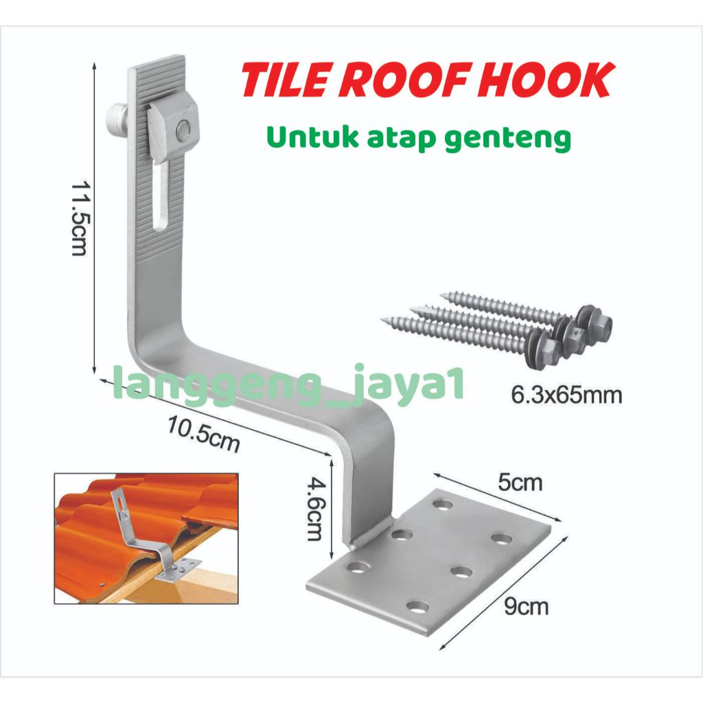 Jual Tile Roof Hook Braket Solar PV Mounting Atap Genteng | Shopee ...