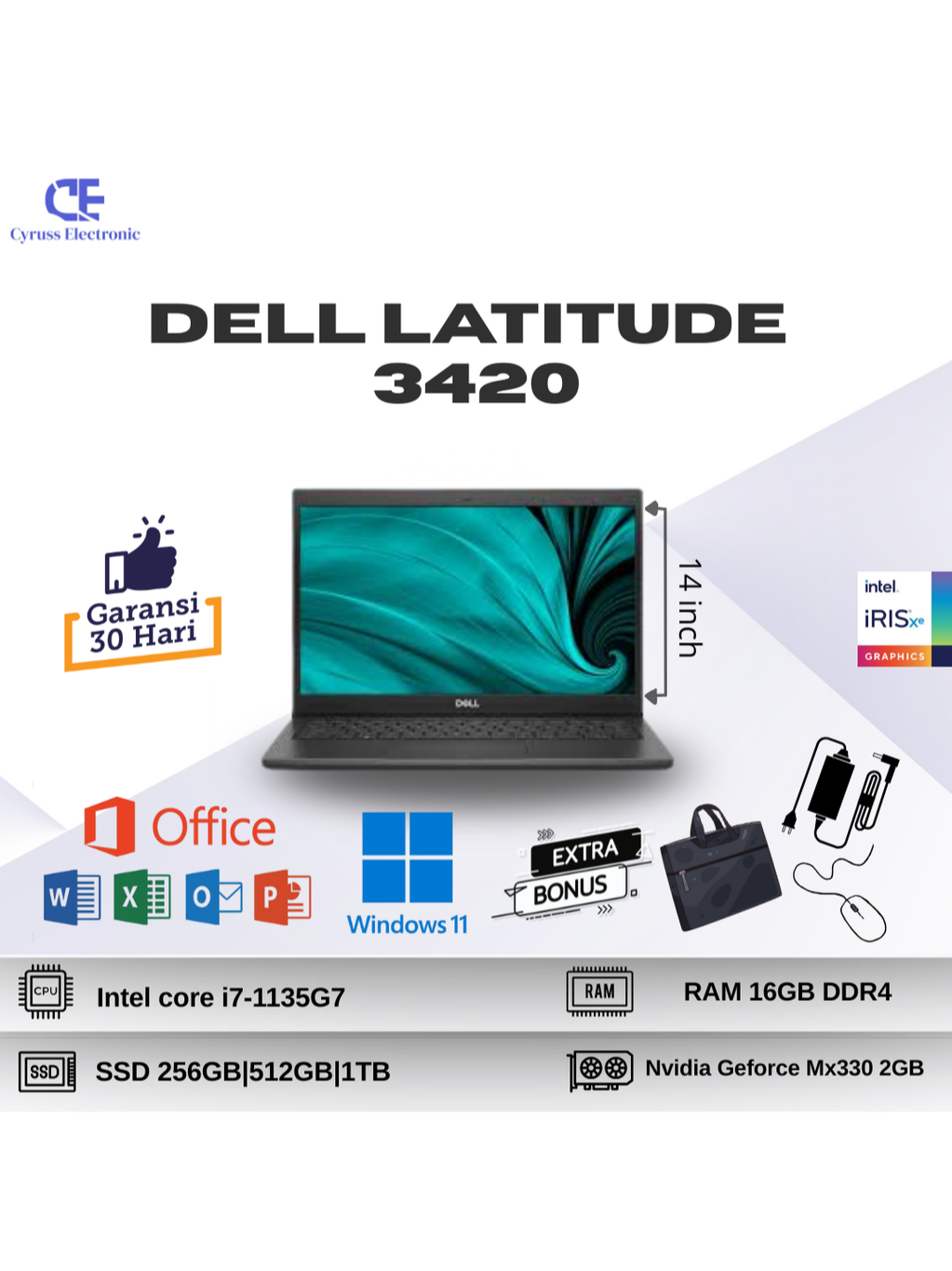 Jual Laptop Dell Latitude 3420 Intel Core i7 Gen 11 VGA Nvidia Geforce ...