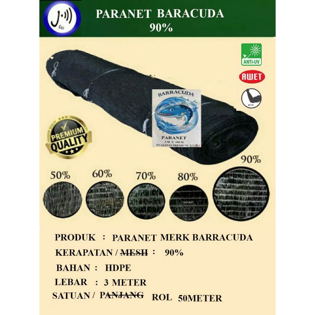 Jual Paranet Baracuda 90% Rol P 50 m x L 3 m/ shading net/ agronet ...