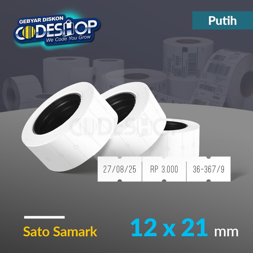 Jual (10 Roll) SATO Label Stiker 12x21 mm Putih Polos Hand Labeler ...