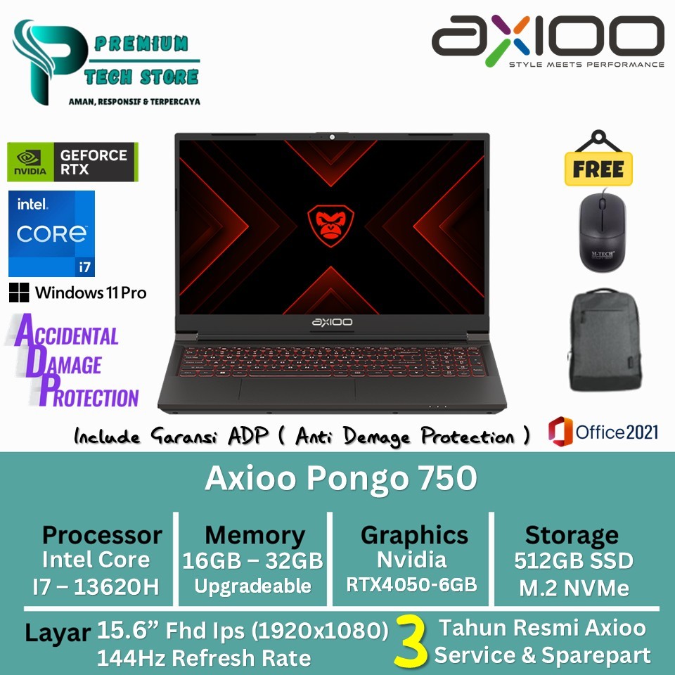 Jual Laptop Gaming Axioo Pongo 750 Intel i7 13620H 32GB 1TB RTX4050 ...