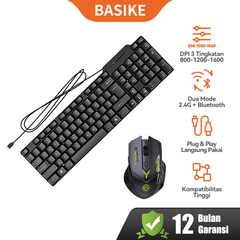 Jual BASIKE Keyboard Gaming USB Feel Mechanical - Slim Ergonomic Key ...