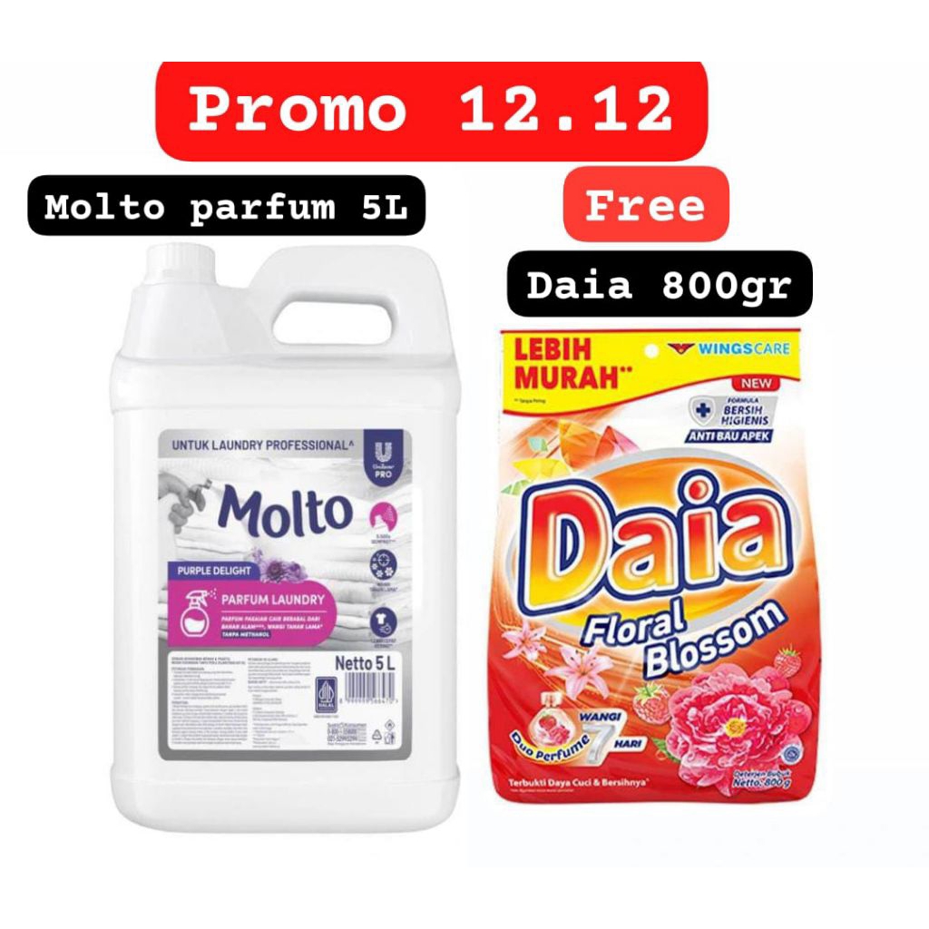 Jual Molto Parfum Laundry 5L Purple Delight + Free Daia Detergent 800gr ...