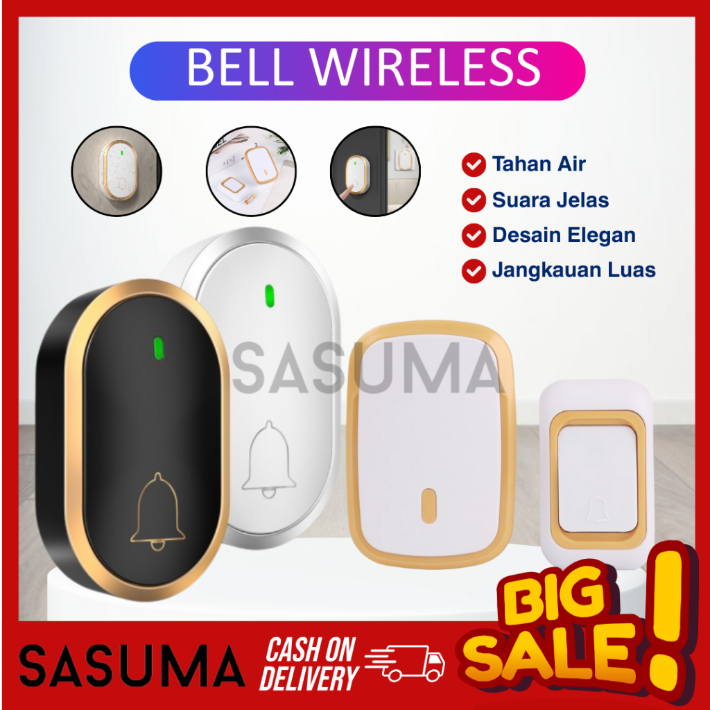 Jual SASUMA Bell Bel Pintu Rumah Wireless 1 Tombol Digital Doorbell ...