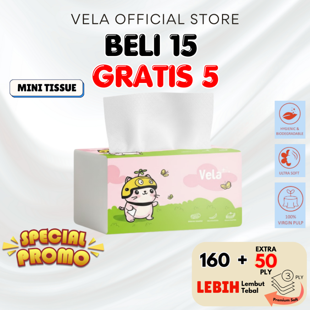 Jual [BELI 15 GRATIS 5] VELA Tissue Travel 3 Ply 210 Sheets – Tisu ...