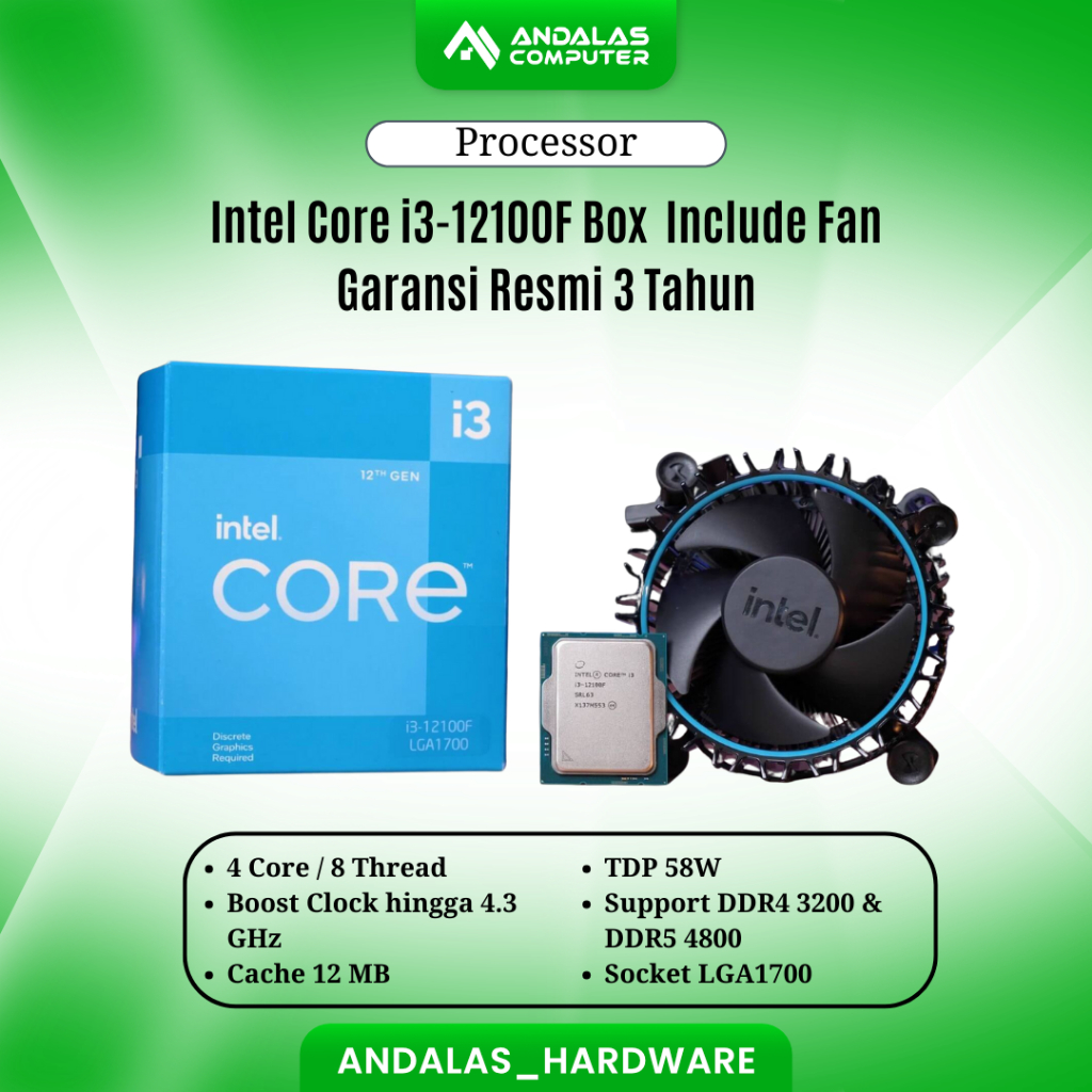 Jual Intel Core i3 12100F 4 Core 8 Threads Alder Lake LGA1700 i3 12100F ...